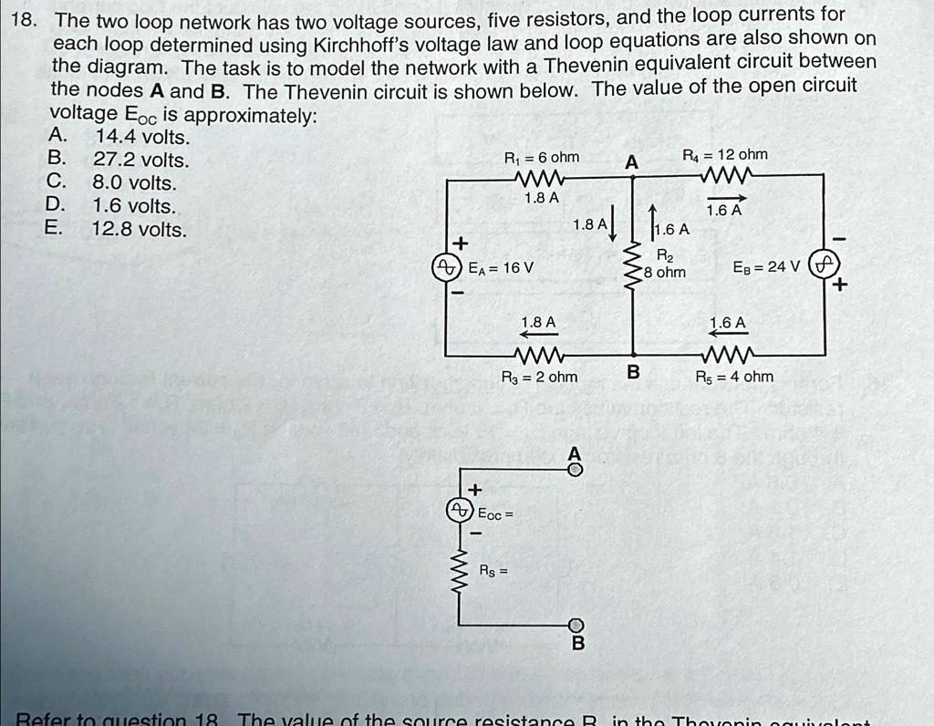 SOLVED: The two-loop network has two voltage sources, five resistors, and the loop currents for ...