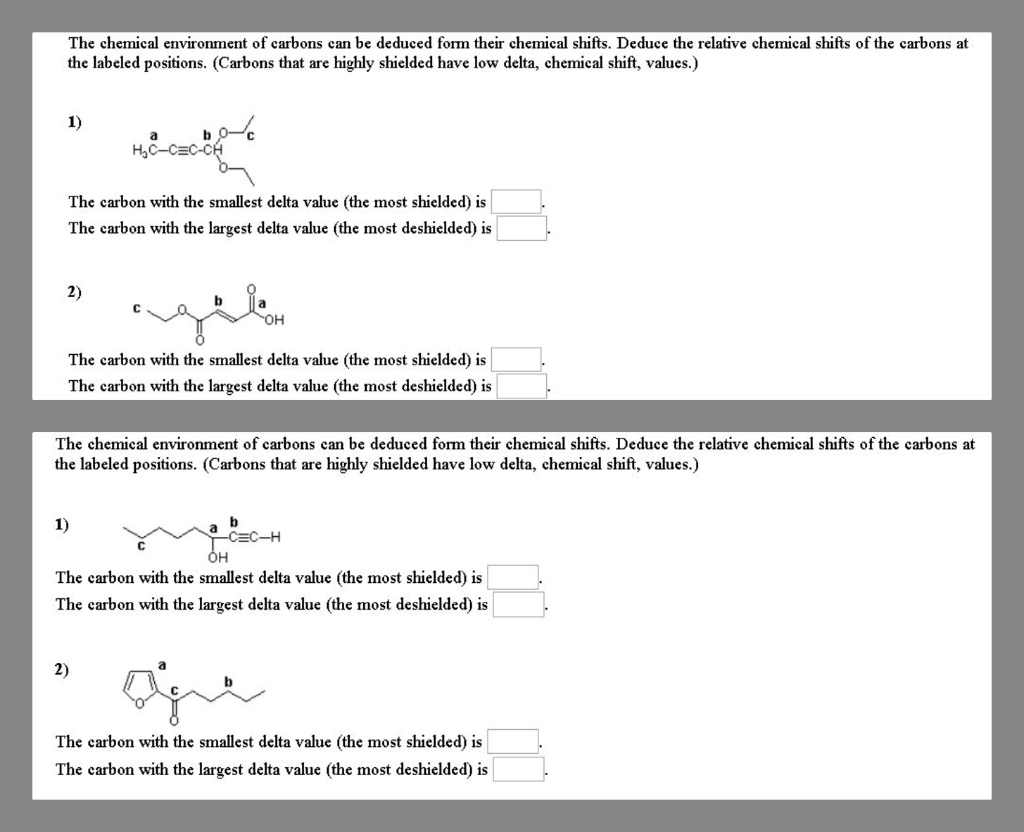The chemical environment of carbons can be deduced form...