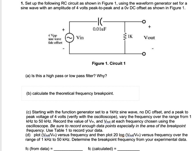 1. Set up the following RC circuit as shown in Figure 1, using the ...
