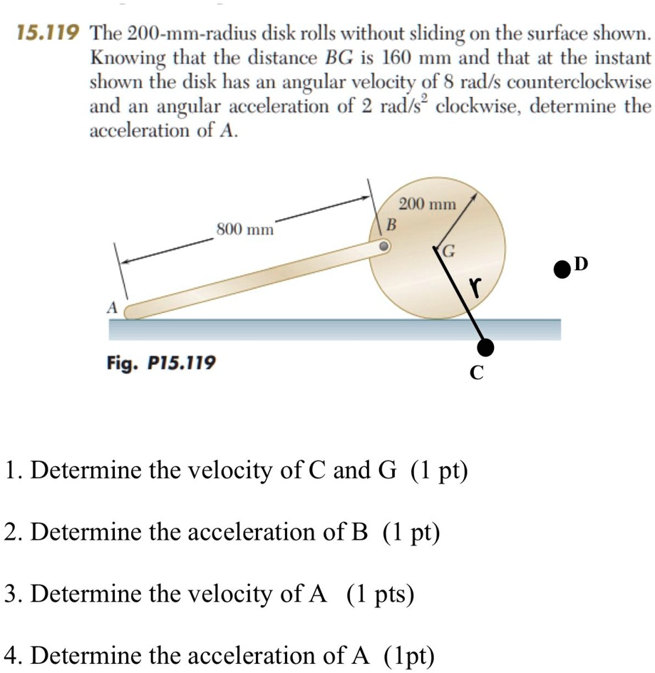 SOLVED: 15.119 The 200-mm-radius disk rolls without sliding on the ...