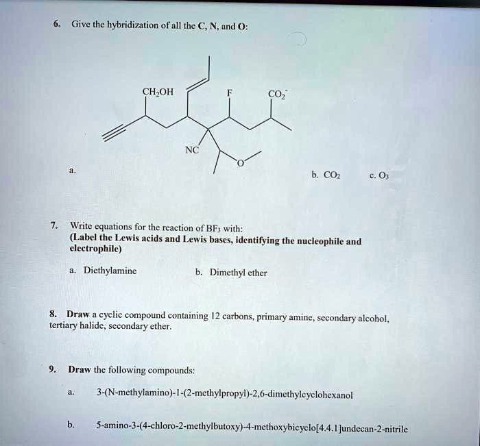 SOLVED:Give the hybridization of all the â‚¬ N, and O: CH,OH COz Write ...