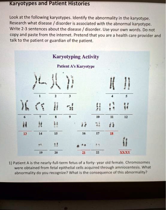 SOLVED:Karyotypes and Patient Histories Look at the following ...