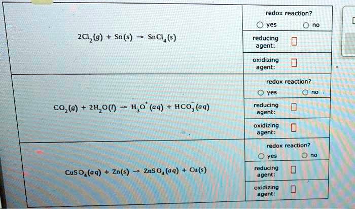 SOLVED: Decide whether each chemical reaction in the table below is an ...