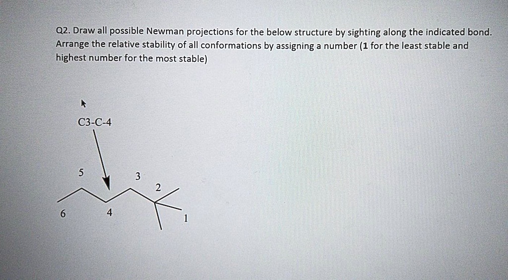 SOLVED: Q2. Draw all possible Newman projections for the below ...