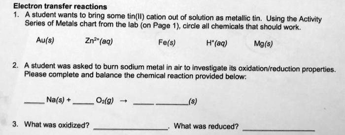electron transfer reactions a student wants t0 bring some tinii cation out of solution as ...