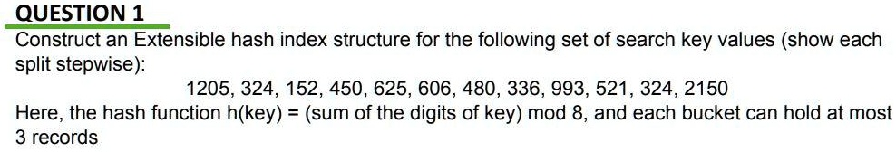 Solved Text Dbms Extensible Hash Index Structure Hash Function Ques 01 Construct An 