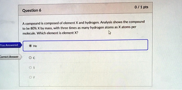 0 1 pts question 6 compound is composed of element x and hydrogen ... 0 1 pts question 6 compound is composed of element x and hydrogen ...