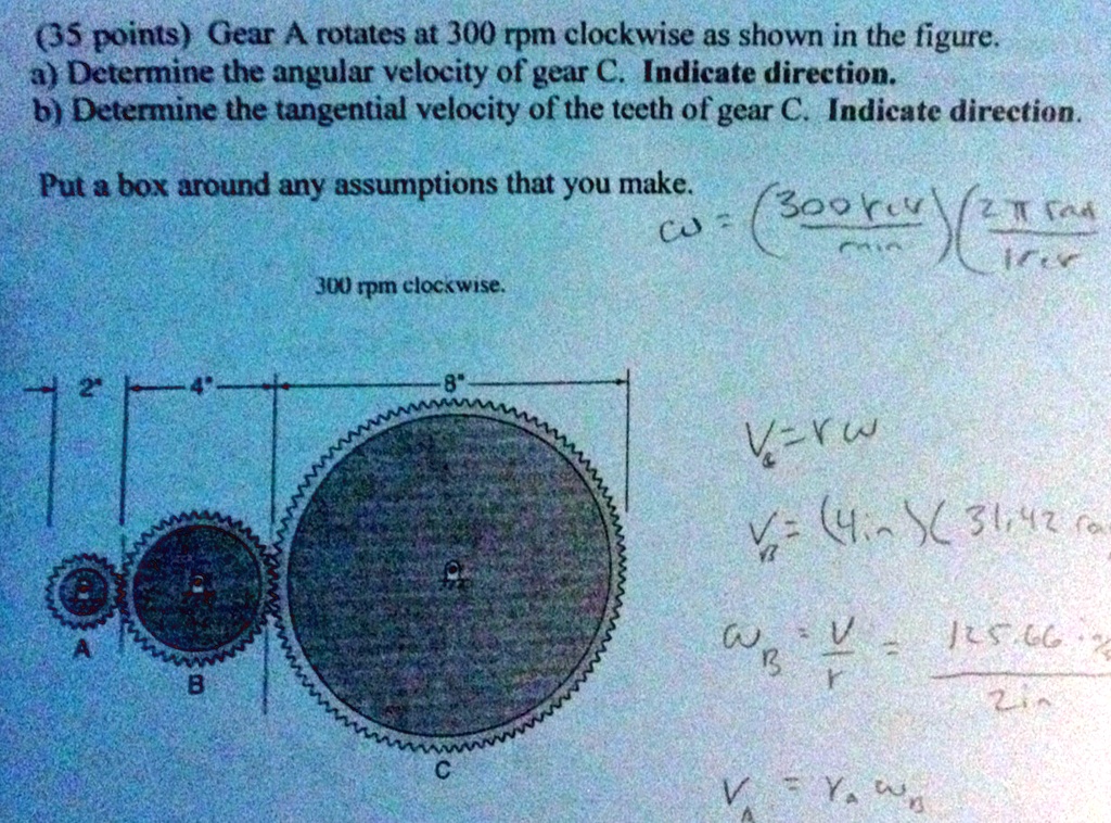 SOLVED: 35 points Gear A rotates at 300 rpm clockwise as shown in the ...
