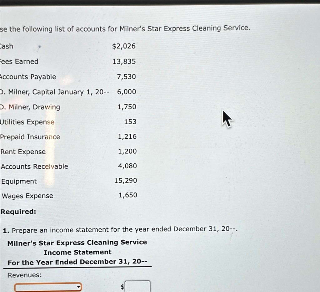 Se the following list of accounts for Milner's Star Express...