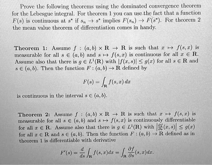 texts theorem 2 prove the following theorems using the dominated convergence theorem for the ...