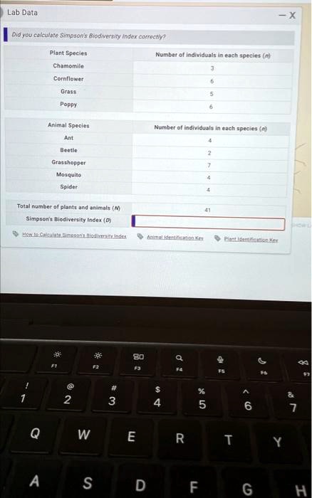 [GET ANSWER] Lab Data Did you calculate Simpson's Biodiversity Index ...