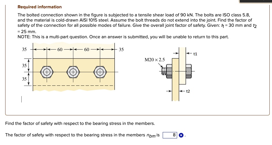 Required information The bolted connection shown in the figure is ...
