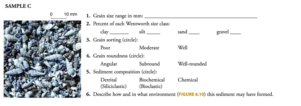 SOLVED: Please help answer from 1-6. SAMPLE C 10 mm 1. Grain size range ...