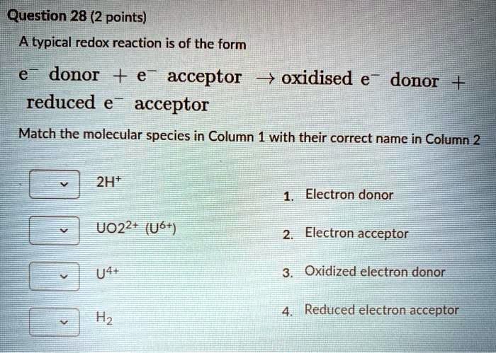 Question 28 (2 points) A typical redox reaction is of the form e ...