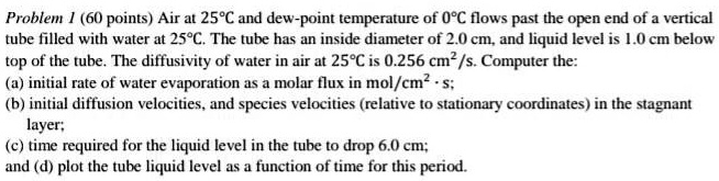 SOLVED: Problem I(60 pointsAir at 25C and dew-point temperature of 0C ...