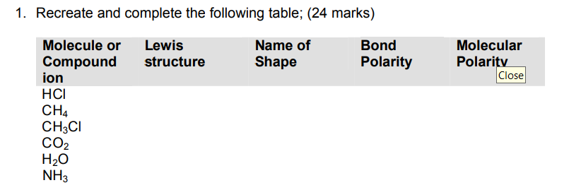 SOLVED: 1. Recreate and complete the following table; (24 marks) SOLVED: 1. Recreate and complete the following table; (24 marks)