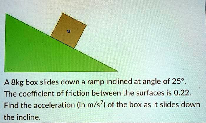 SOLVED:A 8kg box slides down ramp inclined at angle of 259 The ...
