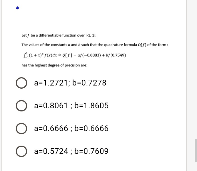 SOLVED:Let f be differentiable function over [-1, 1]. The values of the constants and such that ...