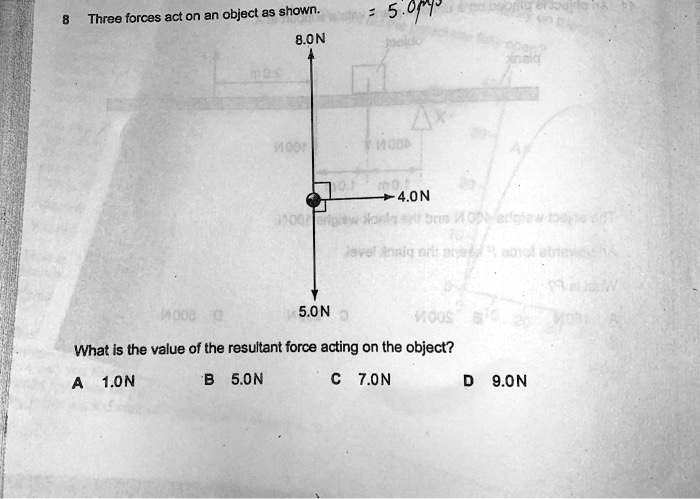 8 Three forces act on an object as shown. 8.0N 4.0N 5.0N What is the value of the resultant ...