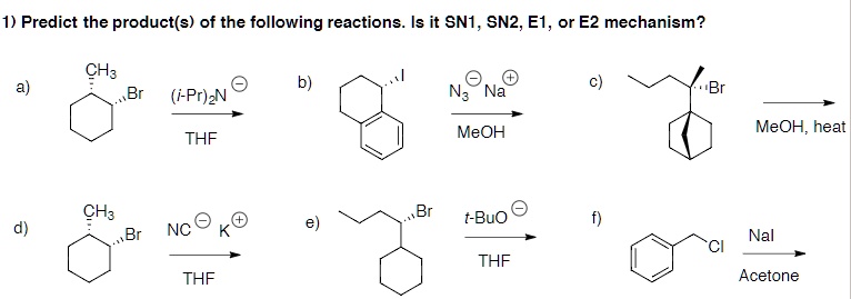 SOLVED: 1) Predict the product(s) of the following reactions. Is it SNI ...