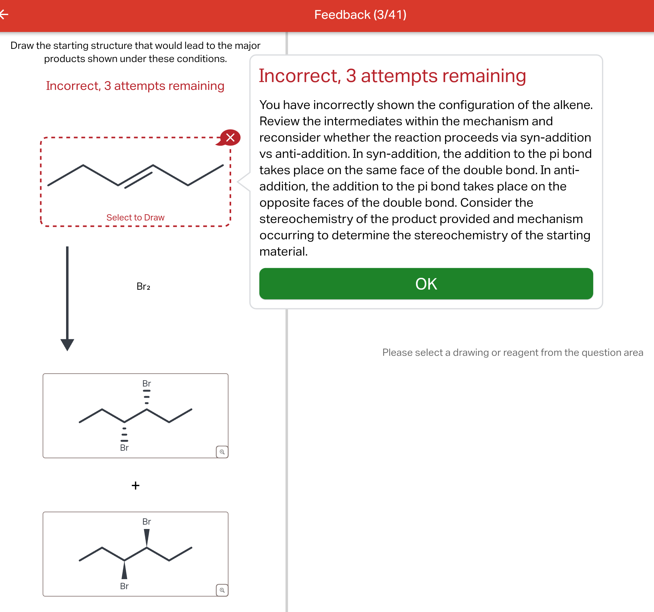 feedback 341 draw the starting structure that would lead to the major ...