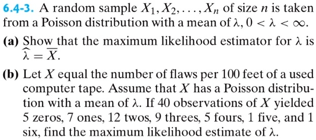 64 3 a random sample x1x2 xn of size n is taken from a poisson distribution with a mean of a 0 1 ...
