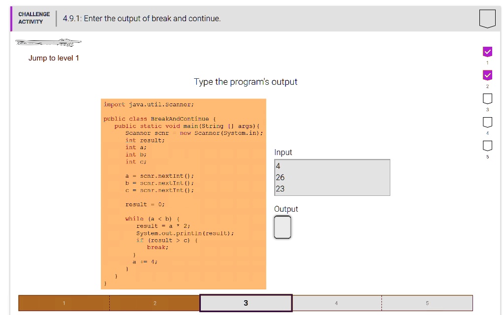 Challenge Activity 491 Enter The Output Of Break And Continue 7a Jump To Level Type The Programs 