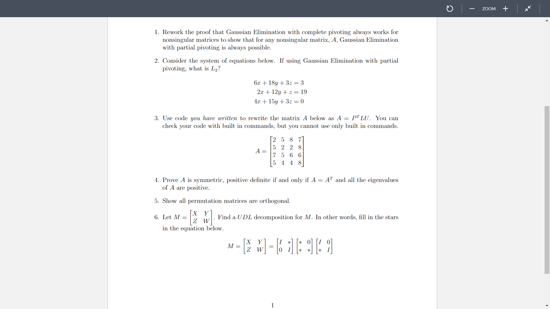 SOLVED: 1. Rework the proof that Gaussian Elimination with complete pivoting always works for ...
