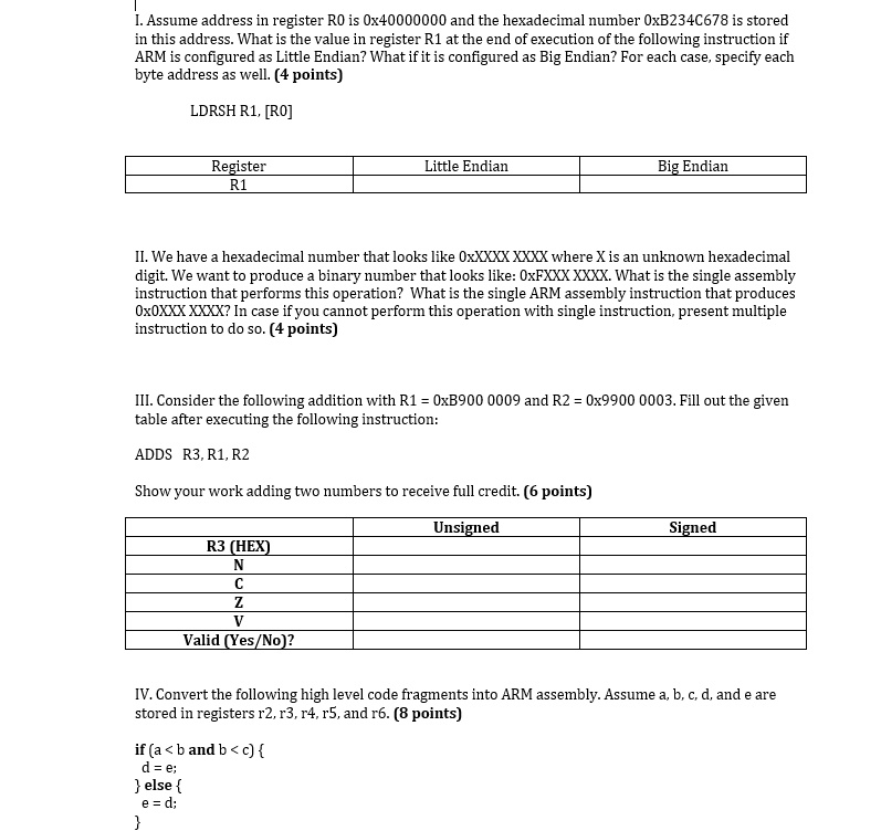 SOLVED: Assume the address in register RO is 0x40000000 and the hexadecimal number 0xB234C678 is ...
