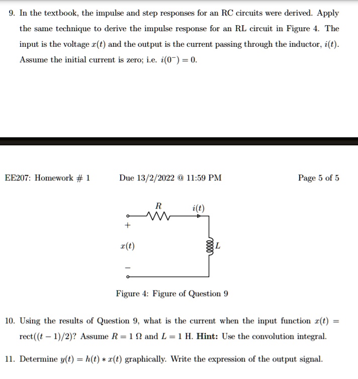 SOLVED: In the textbook, the impulse and step responses for an RC circuit were derived. Apply ...