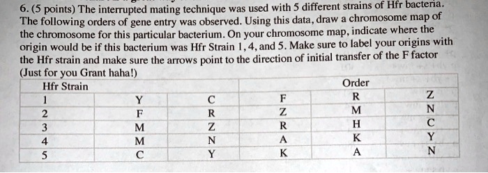 SOLVED: 6. (5 points) The interrupted mating technique was used with 5 ...