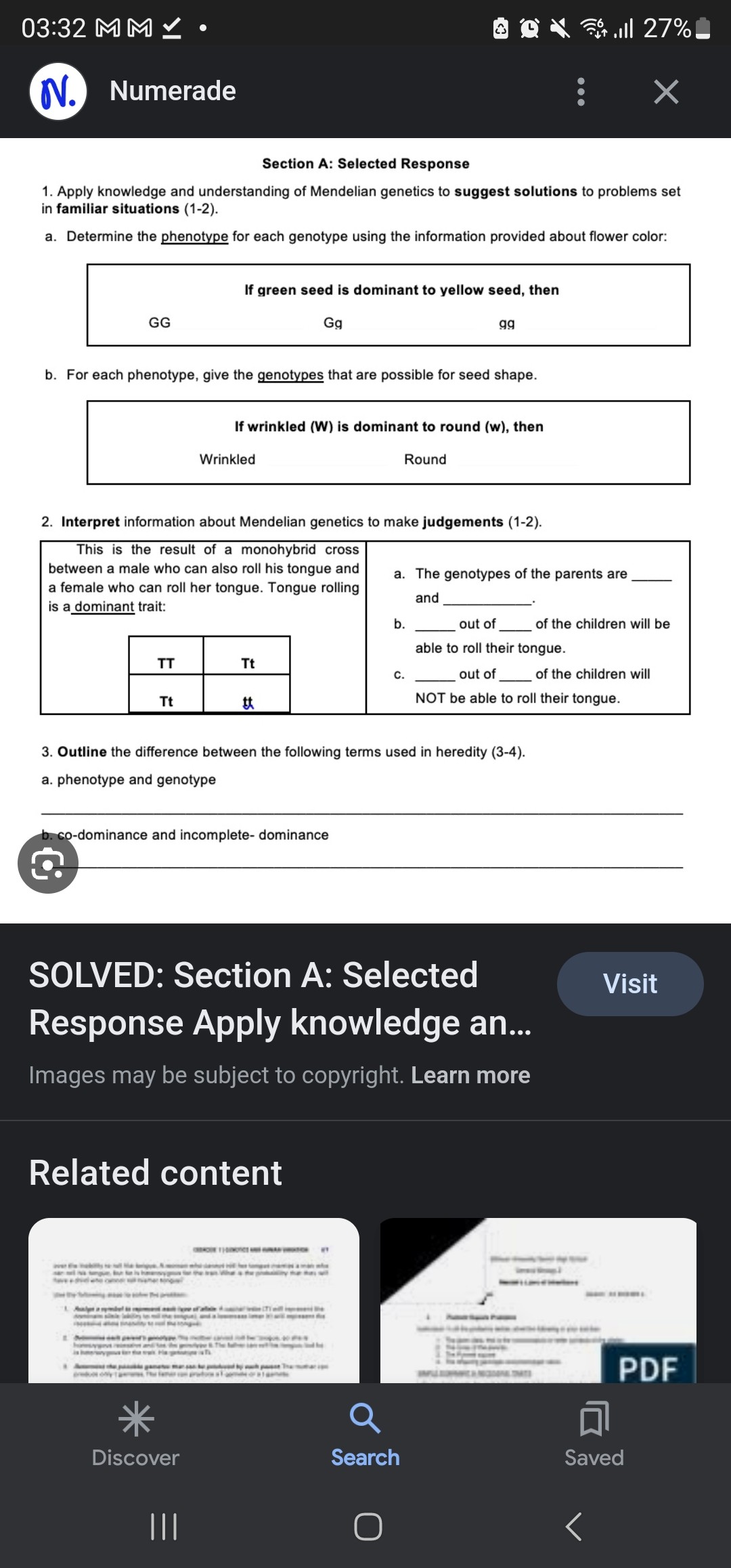 SOLVED: 03:32 MM M. N. Numerade Section A: Selected Response 1. Apply knowledge and ...