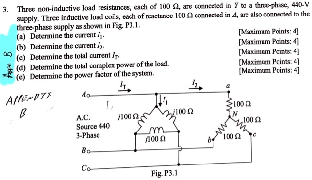 three non inductive load resistanceseach of 100 are connected in y to a ...