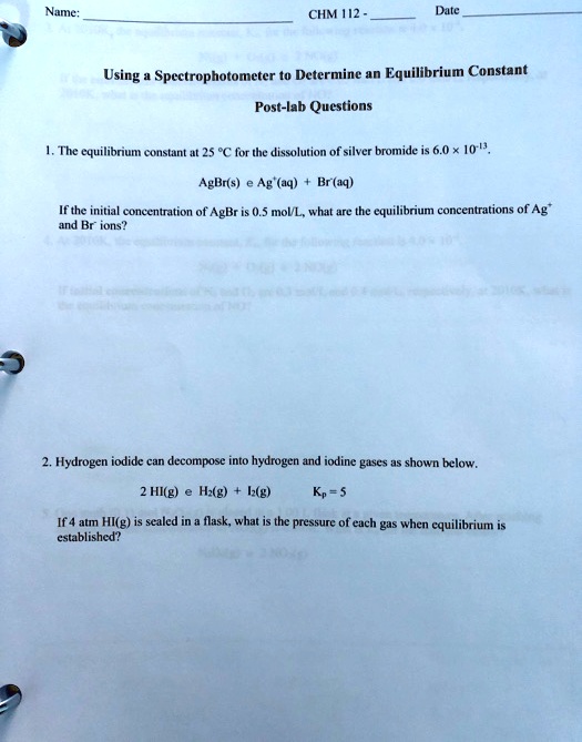 SOLVED:Name: CHM 12 Date Using Spectrophotometer to Determine an ...