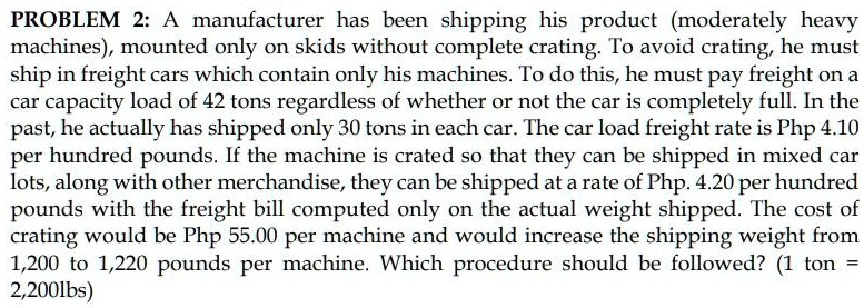 PROBLEM 2: A manufacturer has been shipping his product (moderately ...