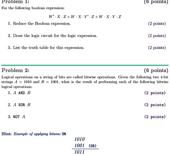 Solved Problem 1 For The Following Boolean Expression W X Z W X Y