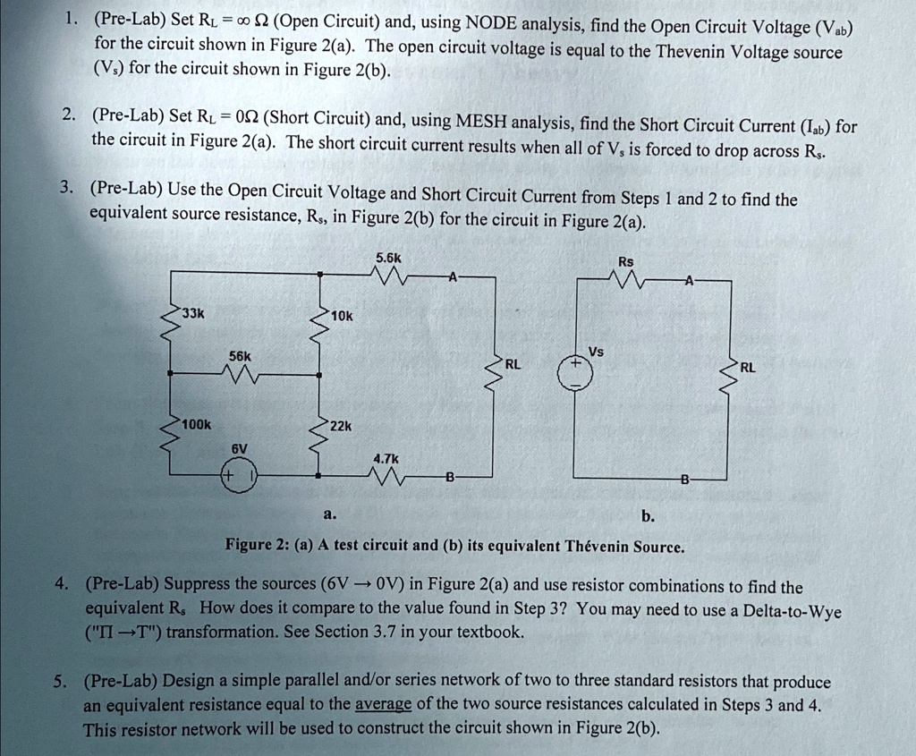 pre lab set rl open circuit and using node analysis find the open circuit voltage vab for the ...