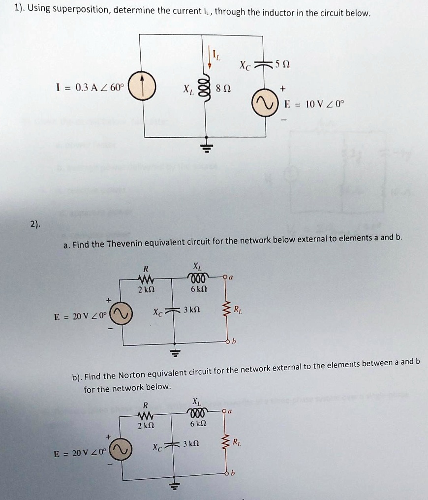 SOLVED: 1) Using superposition, determine the current I through the inductor in the circuit ...