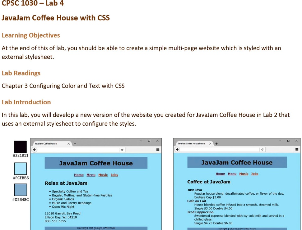 cpsc 1030 lab 4 javajam coffee house with css learning objectives at the end of this of lab you ...
