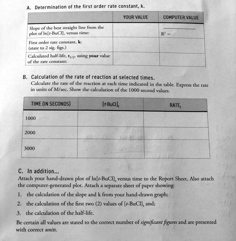 determination of the first order rate constant k your value computer ...