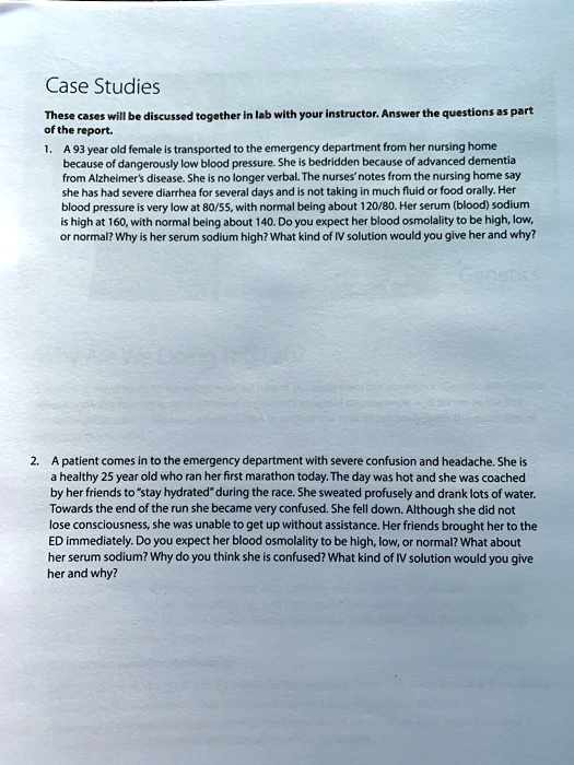 [GET ANSWER] Case Studies These cases will be discussed together in lab ...