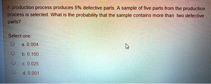 [GET ANSWER] A production process produces 5% defective parts. A sample ...