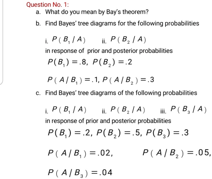 SOLVED: Question No. 1: What do you mean by Bay's theorem? Find Bayes' tree diagrams for the ...