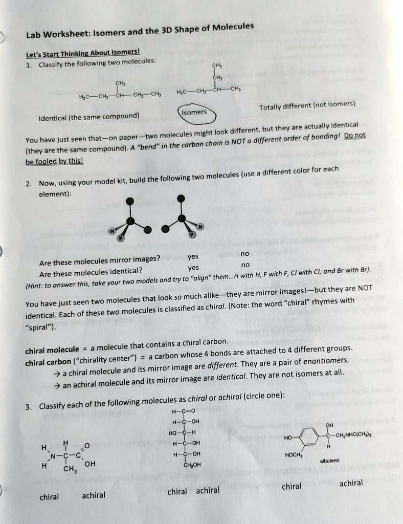SOLVED:Worksheet: Isomers and the 3D Shape of Molecules Lab Lets Start ...
