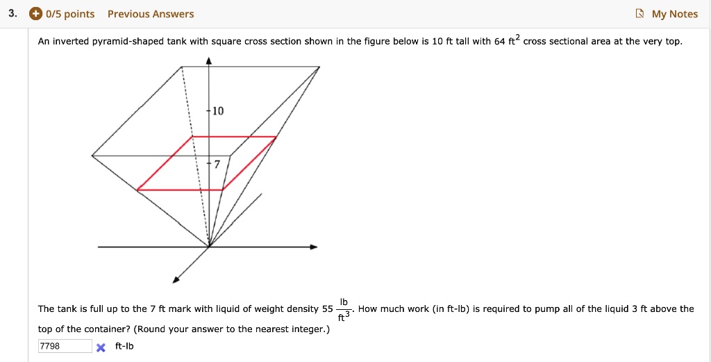 SOLVED: 0/5 points Previous Answers My Notes An inverted pyramid-shaped ...