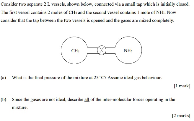 consider two separate 2 l vessels shown below connected via small tap which is initially closed ...
