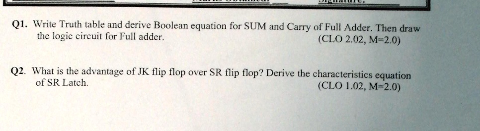 SOLVED: Q1. Write a truth table and derive the Boolean equation for the SUM and Carry of a Full ...