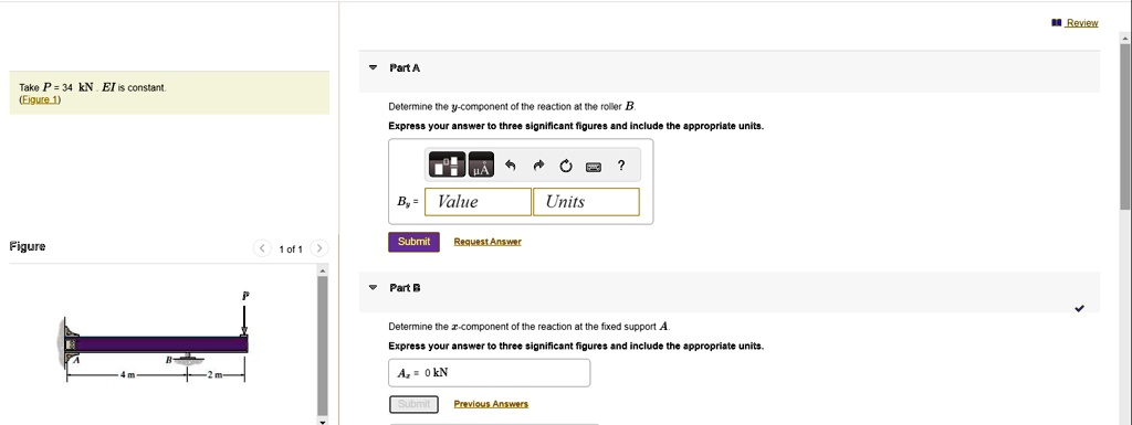 Take P = 34 kN. EI is constant. (Figure 1) Part A Determine the y ...