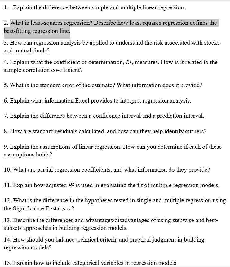 SOLVED: Explain the difference between simple and multiple linear regression. What is least ...