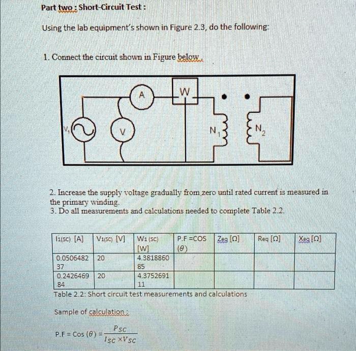 SOLVED: Part Two: Short-Circuit Test Using the lab equipment shown in ...